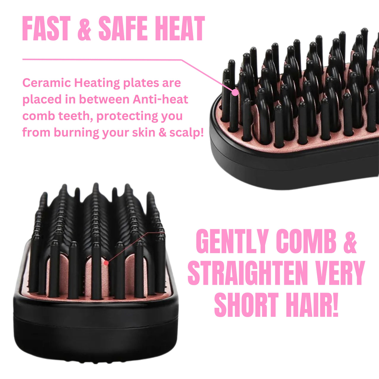 Heated Short Hair Comb Straightener | Ceramic Comb Teeth | Scalp Prote ...